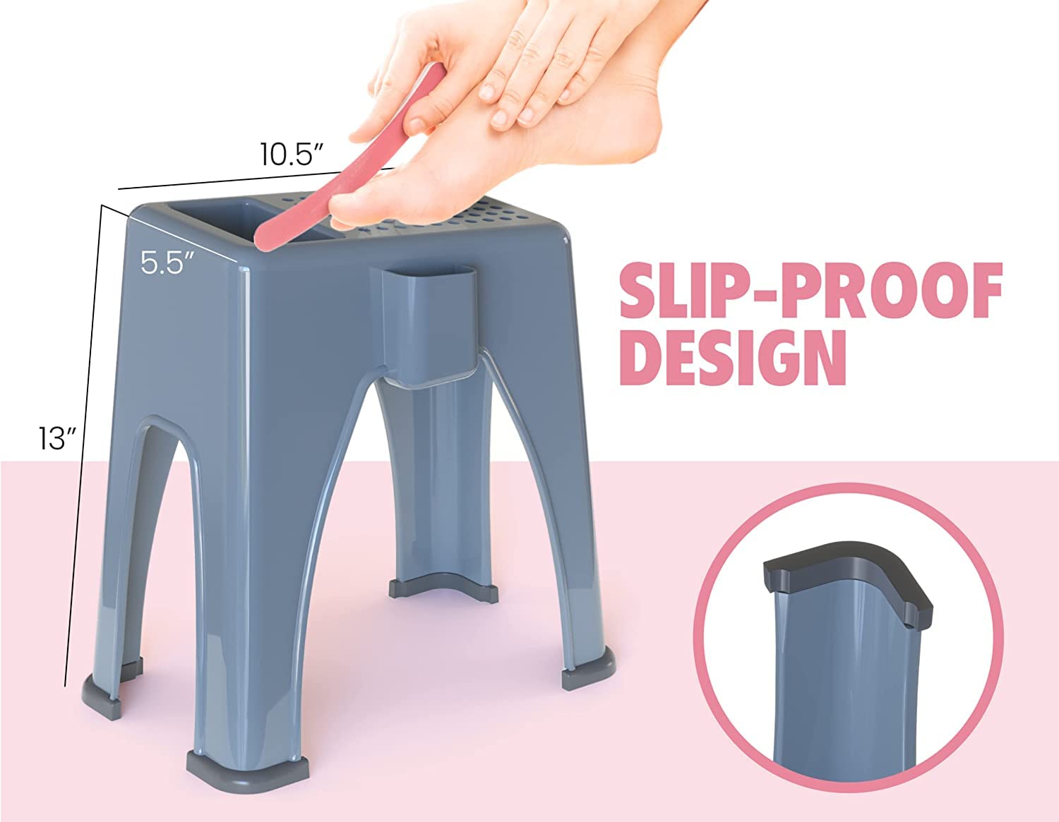 Skywin Shower Shaving Foot Rest - Plastic Shower Stool for Shaving Legs, 3 Pockets Hold Shaving Essentials, 9.27 x 7 x 10 inches (Grey)