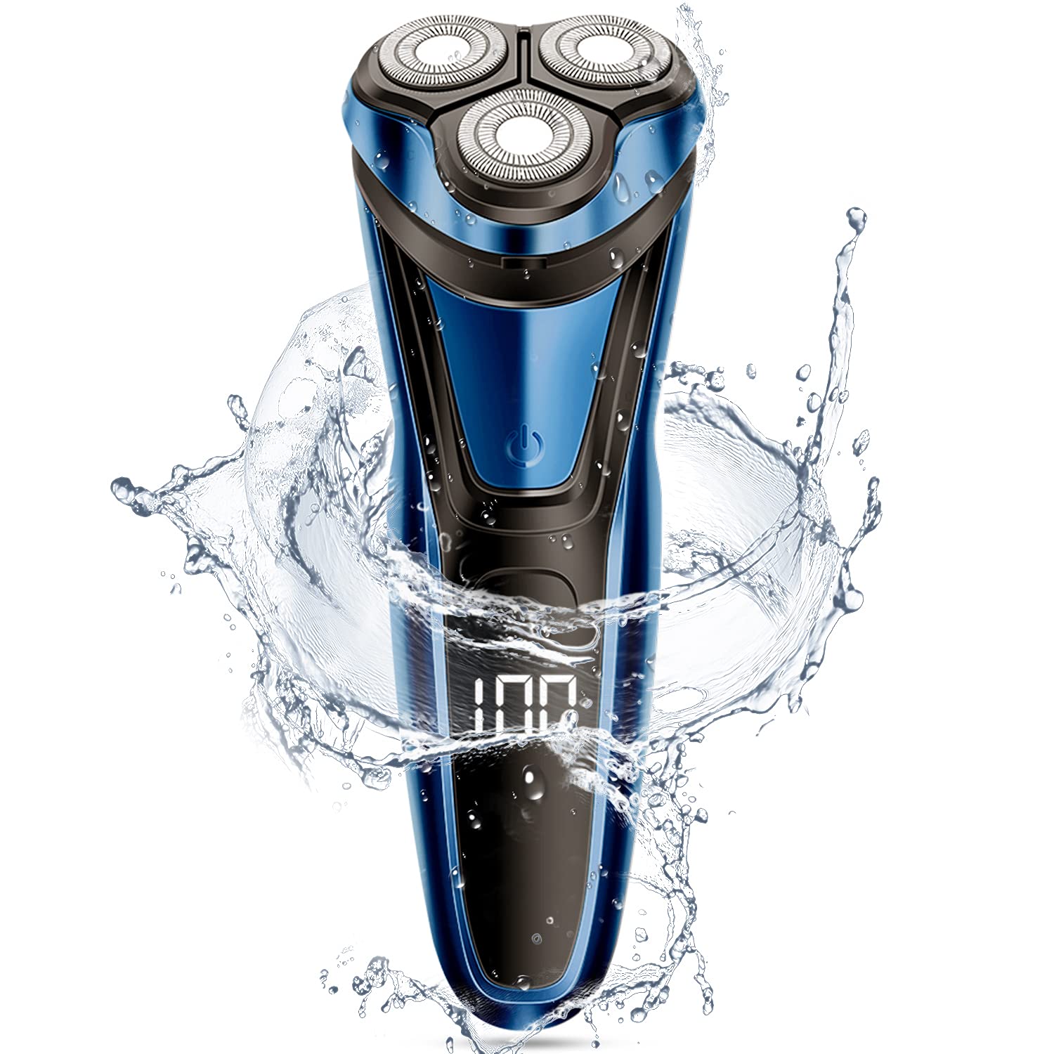 Electric Razor for Men Rotary Shaver Pop-up Beard Trimmer with LCD Display and Rechargeable Cordless Waterproof Blue