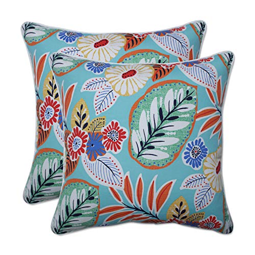 Pillow Perfect Outdoor/Indoor Marlow Aqua Throw Pillows, 18.5" x 18.5", Blue, 2 Count
