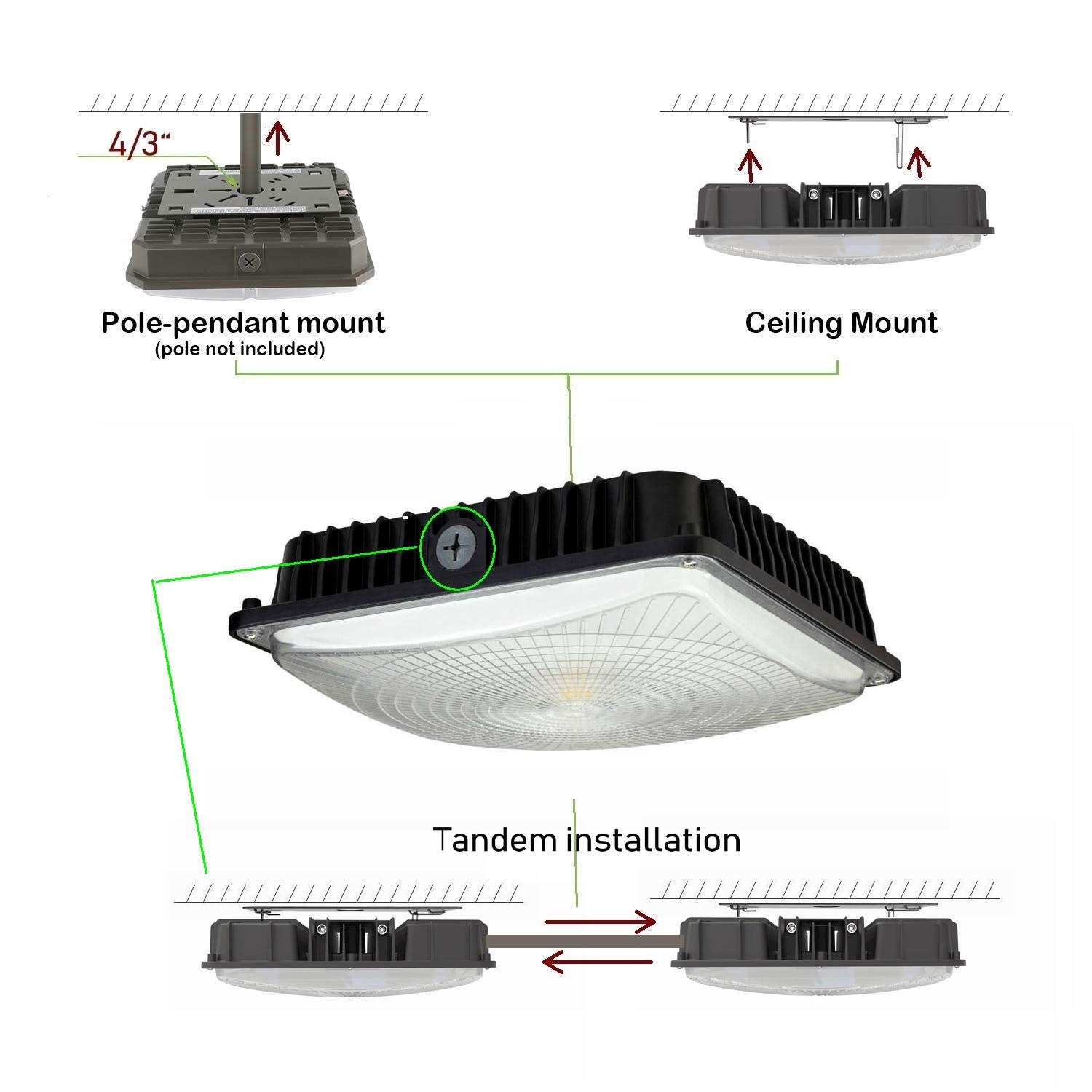 KRLED 100W LED Canopy Light (250W Equivalent) Industrial Waterproof Outdoor High Bay Balcony Car Park Lane Gas Station Ceiling Light 5500K Pack-5