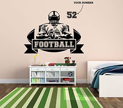 Football Personalized Custom Number Football Player Wall Vinyl Decal Sticker - Graphic Play Decor Kids Bedroom Team Touchdown - Sport B - / Man-Caves, Playroom kids bedroom (Designs Fooball 7)