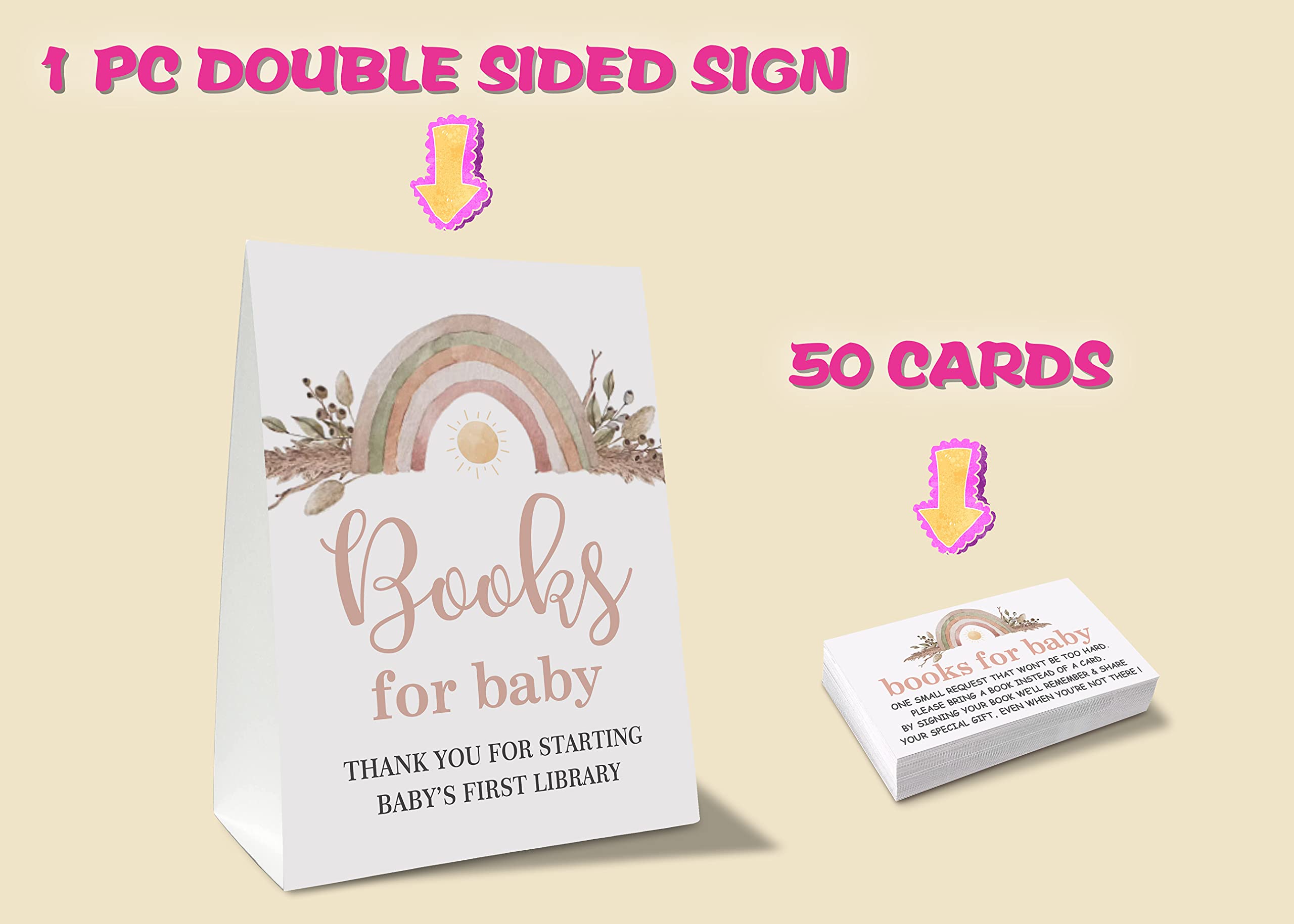 Yuansail Book Request For Baby Shower, books cards, 1 Sign & 50 Cards Per Pack – (bb001-book)