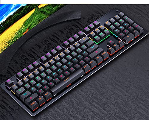 Chuang Gaming KU20 Mechnical Gaming Keyboard, RGB Backlit Wired Keyboard with Blue Switches & ABS Keycaps, Splash-Proof Function with Ergonomic Design, Black