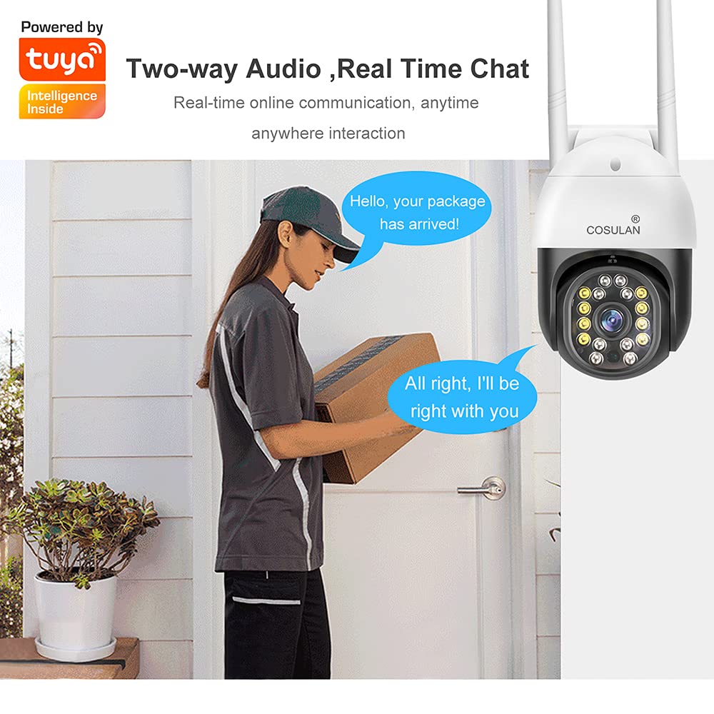 TUYA Security Camera Outdoor, 2K Wireless PTZ Camera, WiFi Pan Tilt Dome Camera Works with Alexa & Google Assistant, Floodlight/2-Way Audio/Motion Detection/Activity Alert/Auto Tracking/Smart Life App