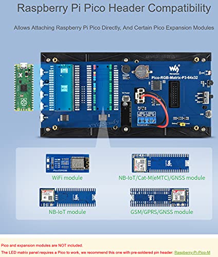 XYGStudy RGB Full-Color Multi-Features Digital Clock for Raspberry Pi Pico, 64×32 Grid, Accurate RTC