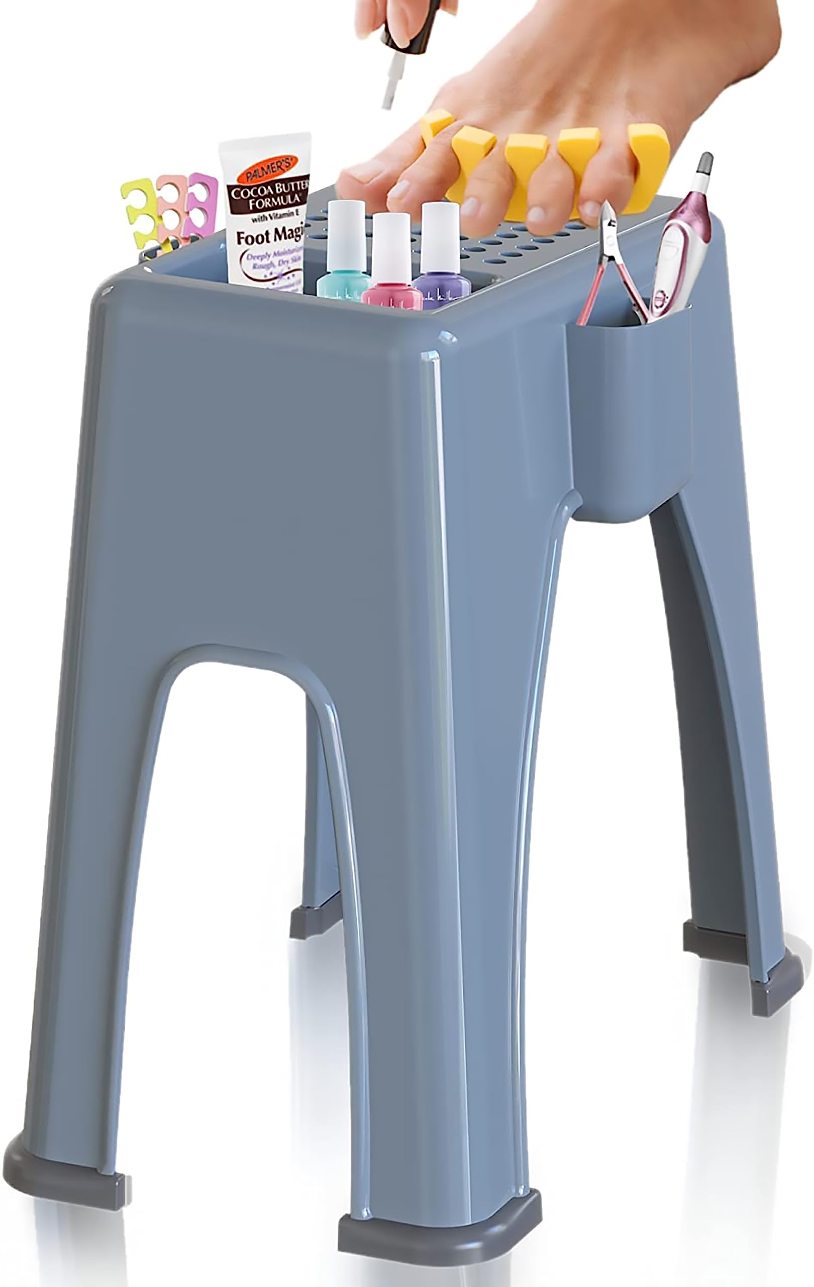 Skywin Shower Shaving Foot Rest - Plastic Shower Stool for Shaving Legs, 3 Pockets Hold Shaving Essentials, 9.27 x 7 x 10 inches (Grey)