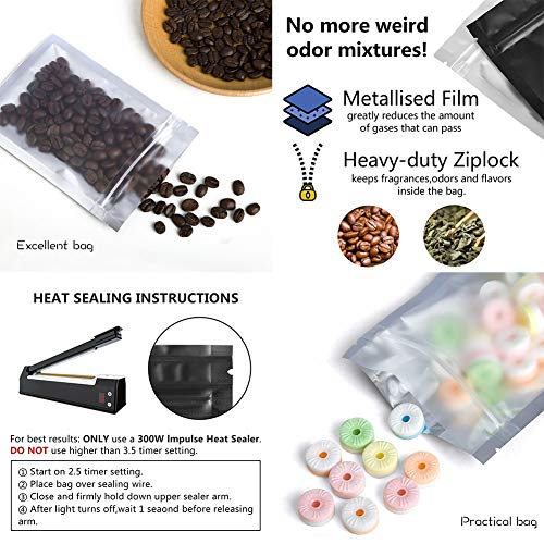 FTREGON Mylar Bags 100 Pack Smell Proof Bags In Food Container Sets- 3*4 Inch Foil Bag with Clear Window Flat Ziplock Bag (Matte Black, 3*4 Inch)