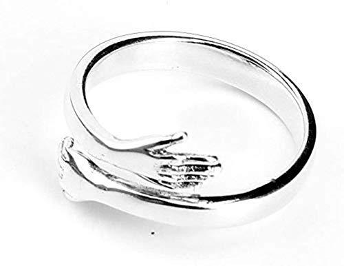 New 925 Sterling Silver European and American Jewelry Love Hug Ring, Adjustable Romantic Love Hugging Hands Open Ring for Women & Men (2PCS)