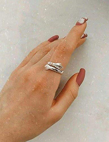 New 925 Sterling Silver European and American Jewelry Love Hug Ring, Adjustable Romantic Love Hugging Hands Open Ring for Women & Men (2PCS)