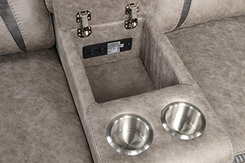 Roundhill Furniture Elkton Manual Motion Reclining Sofa and Loveseat with Storage Console, Taupe