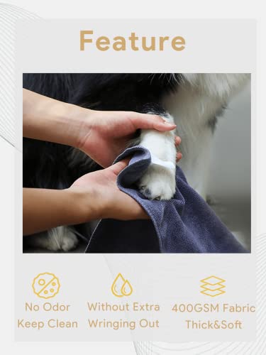 IEDASING'S CHOICE Dog Towel Pet Towel 2 Pack Super Absorbent Quick Drying Microfiber Towel Soft Suitable for Dog Bath Puppy Pet Grooming and Multi-Use, Microfiber Material, 16"x31" Grey