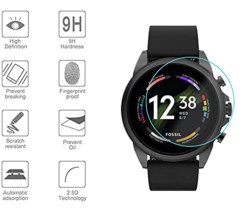 Xinhewong 3-Pack compatible with Fossil Gen 6 Smartwatch (44mm) Smartwatch Screen Protector Tempered Glass compatible with Fossil Gen 6 Smartwatch 44mm Smartwatch [2.5D 9H Hardness][Anti-Scratch]