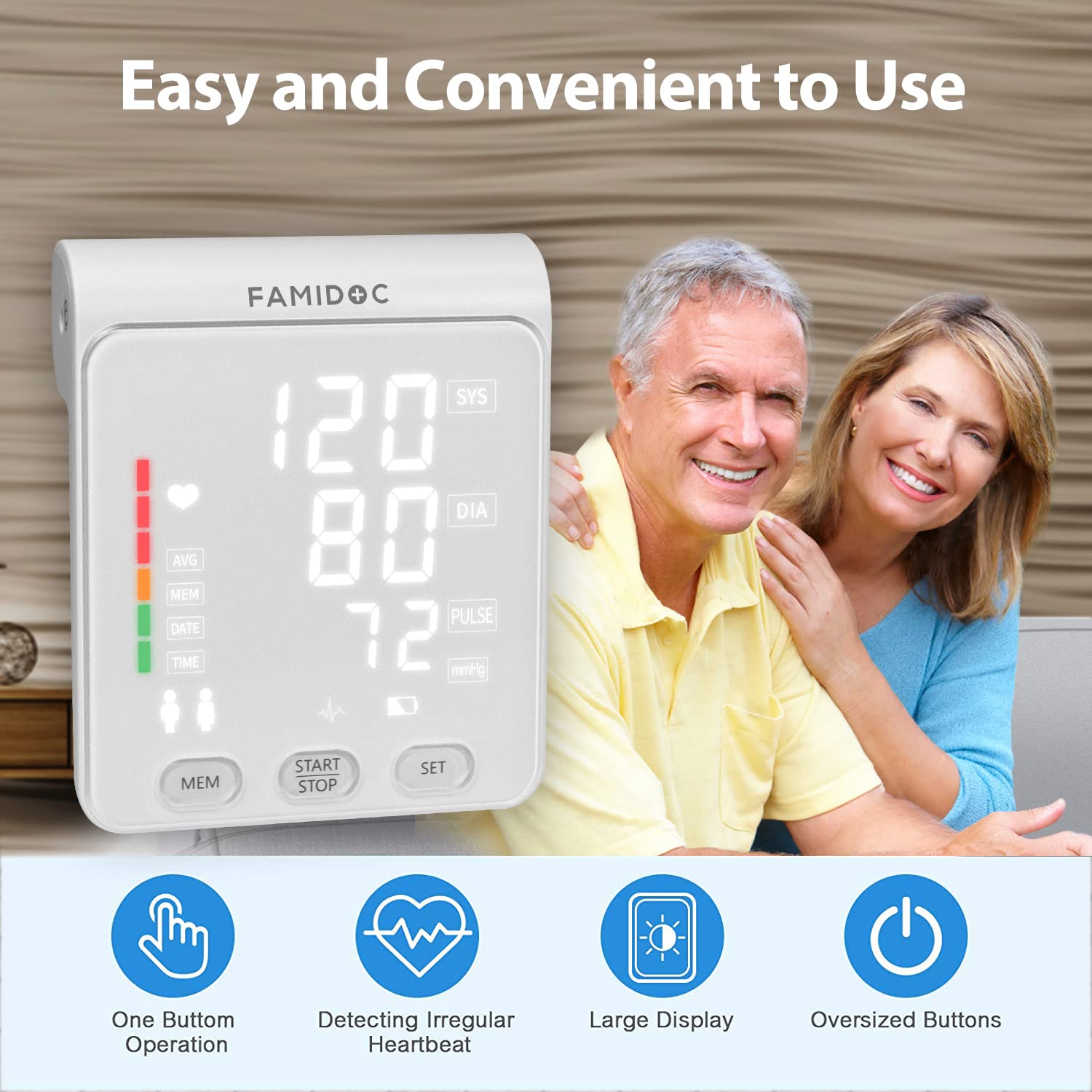 Upper Arm Blood Pressure Monitor with Cuff 8.7"-16.5" Automatic BP Meter Machine Two Users Mode Digital Wide-Range Large Cuff Blood Pressure Monitors for Home use Blood Pressure Machine Famidoc