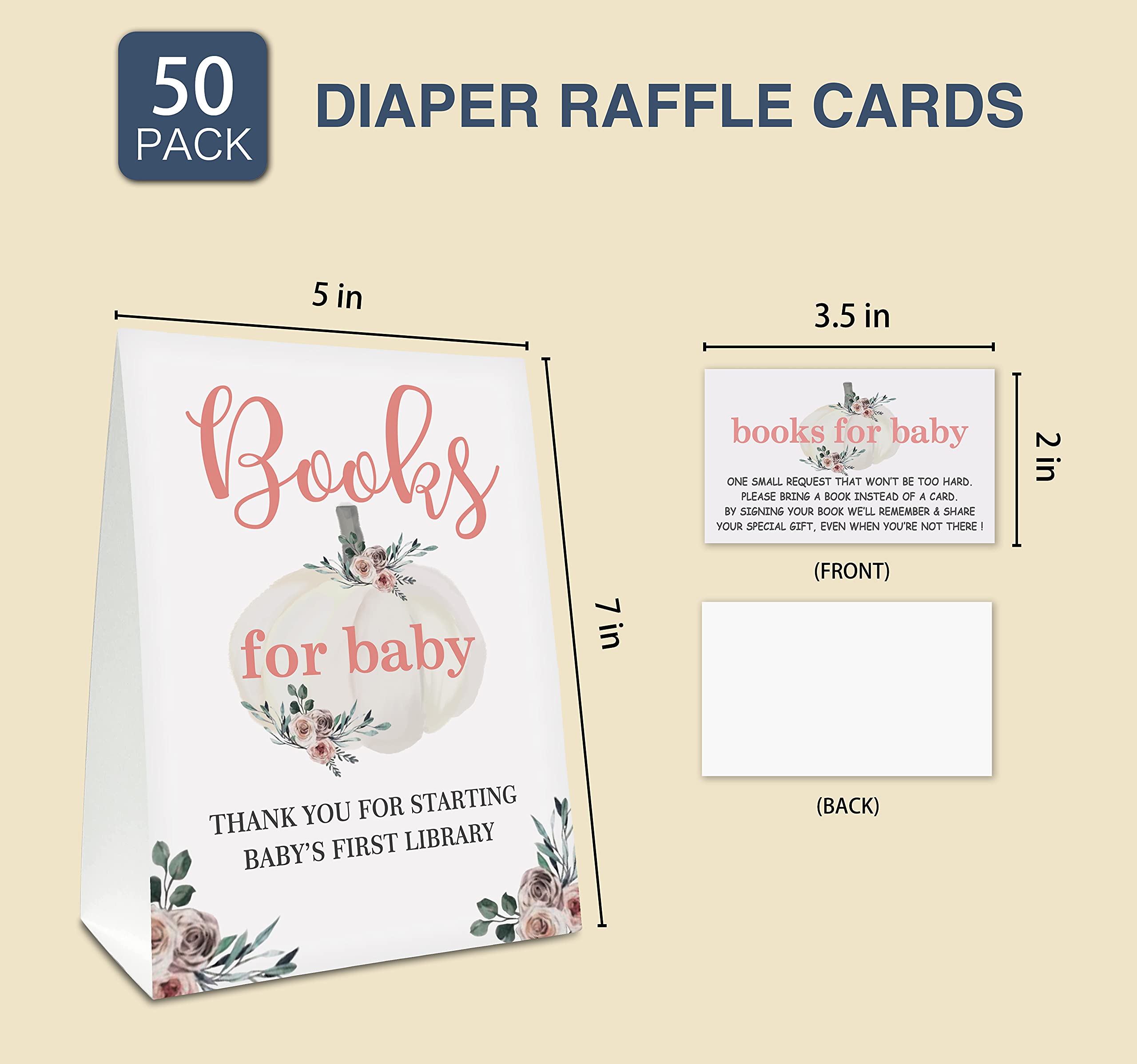 YuansailBook Request For Baby Shower, books for baby cards, 1 Sign 50 Cards Per Pack – (bb004-book)