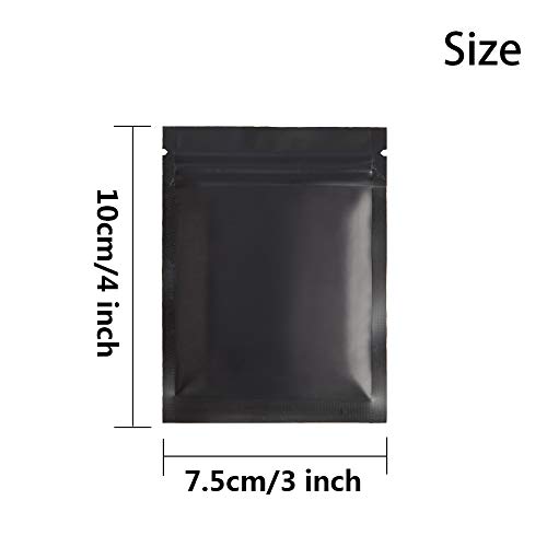 FTREGON Mylar Bags 100 Pack Smell Proof Bags In Food Container Sets- 3*4 Inch Foil Bag with Clear Window Flat Ziplock Bag (Matte Black, 3*4 Inch)