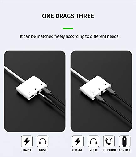 Headphone Adapter Lightning to 3.5mm AUX Audio Jack and Charger Extender Dongle Earphone Headset Splitter Compatible with iPhone 11 12 Mini pro max xs xr x se2 7 8 Plus for Ipad Air Cable Converter