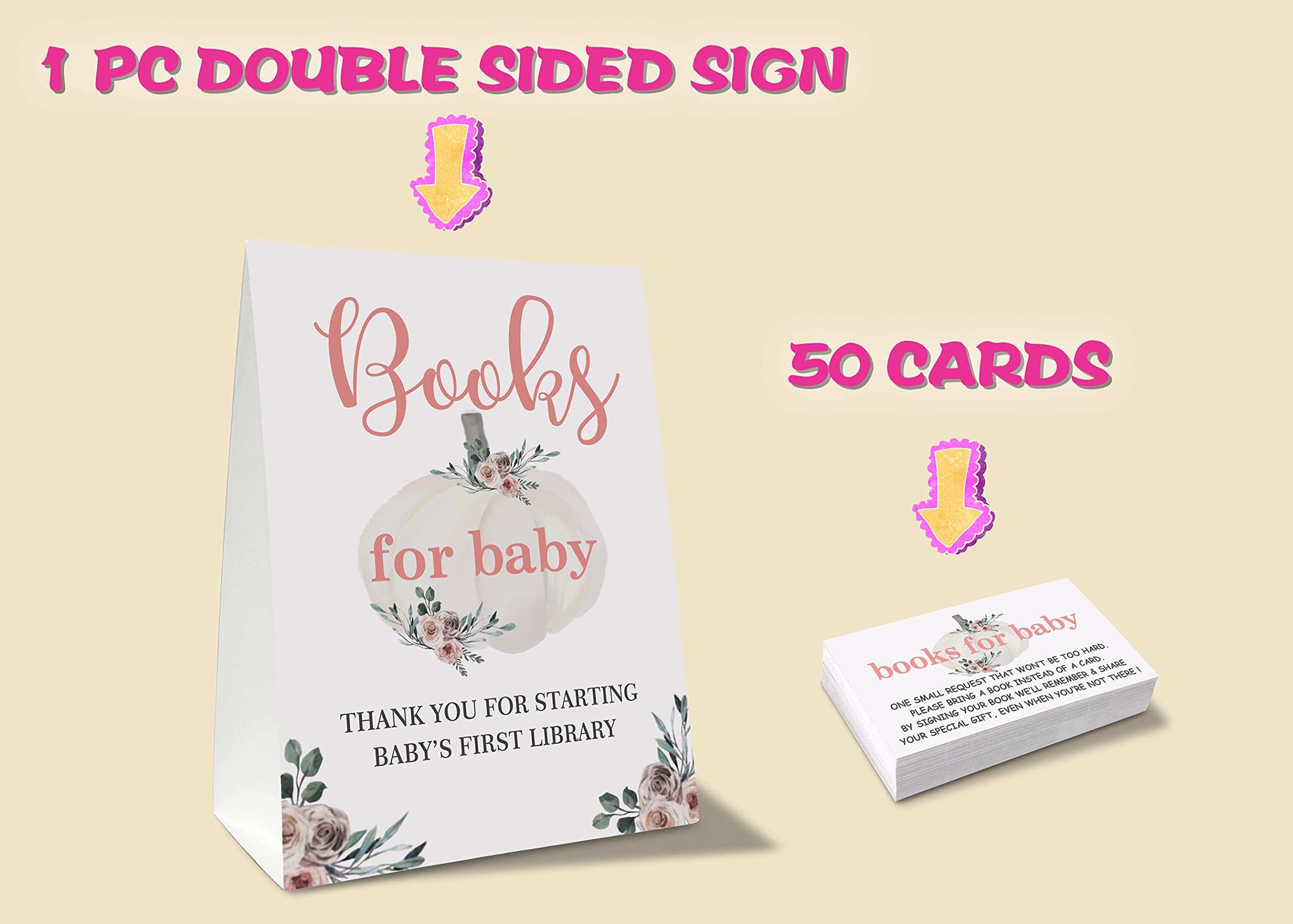 YuansailBook Request For Baby Shower, books for baby cards, 1 Sign 50 Cards Per Pack – (bb004-book)