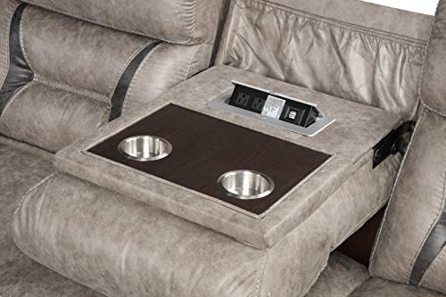 Roundhill Furniture Elkton Manual Motion Reclining Sofa and Loveseat with Storage Console, Taupe