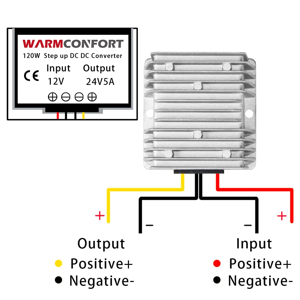 12V to 24V DC Step Up Converter Boost AWG 17 Waterproof Module Transformer (5A 120W)