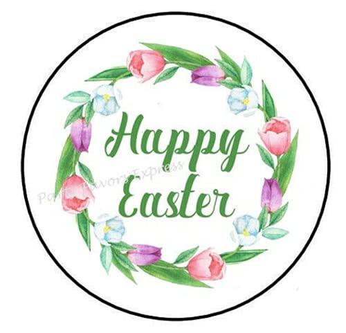1.5" Inch Happy Easter Tulips Stickers - Tulip Stickers - Happy Easter Stickers Envelope Seals Labels - D #AA61RK (30 Pcs)