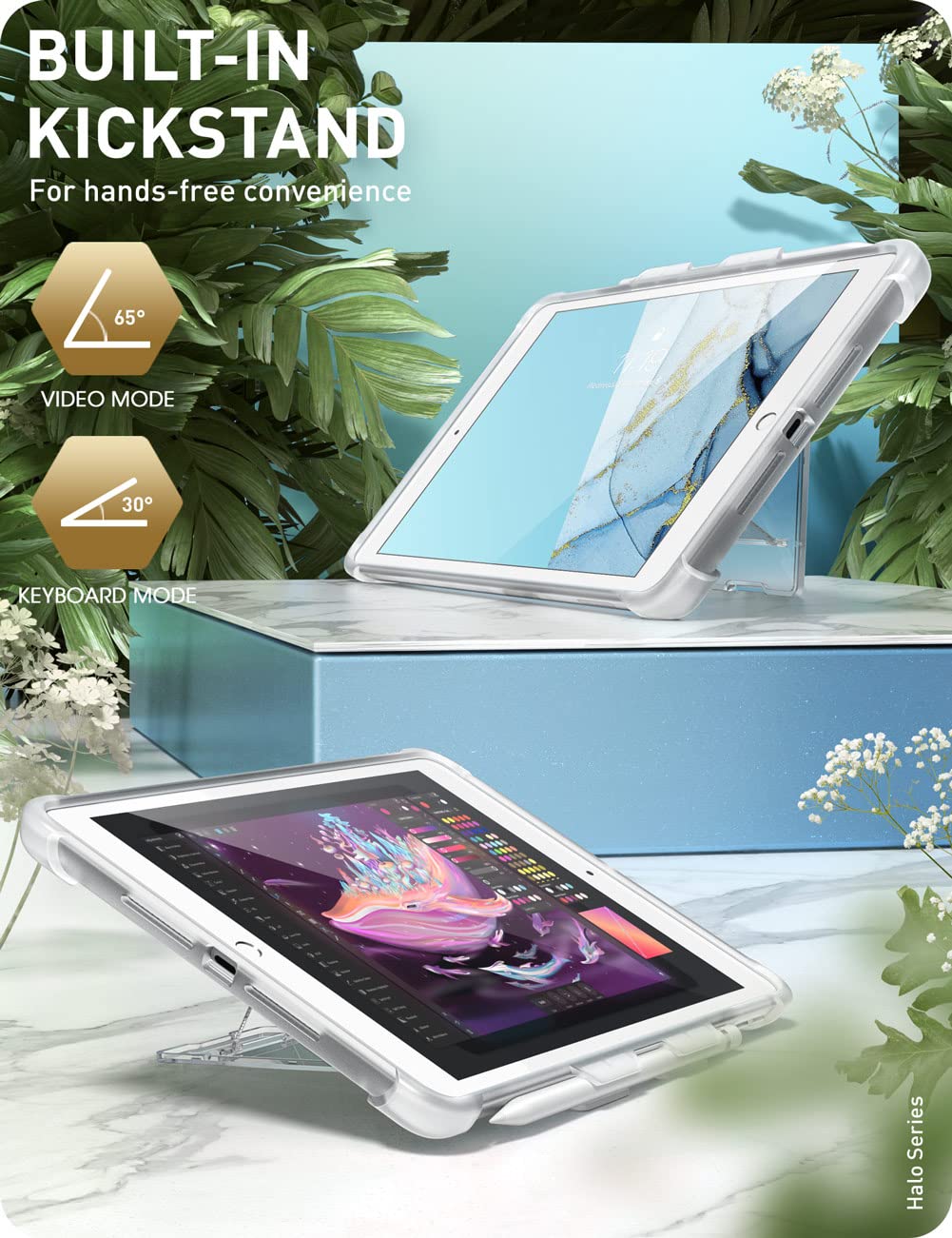 i-Blason Case for iPad 9th/8th/7th Gen 10.2 Inch (2021/2020/2019) [Halo Series] Clear Proteciton with Built in Kickstand, TPU Inner Bumper (Transparent)