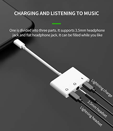 Headphone Adapter Lightning to 3.5mm AUX Audio Jack and Charger Extender Dongle Earphone Headset Splitter Compatible with iPhone 11 12 Mini pro max xs xr x se2 7 8 Plus for Ipad Air Cable Converter