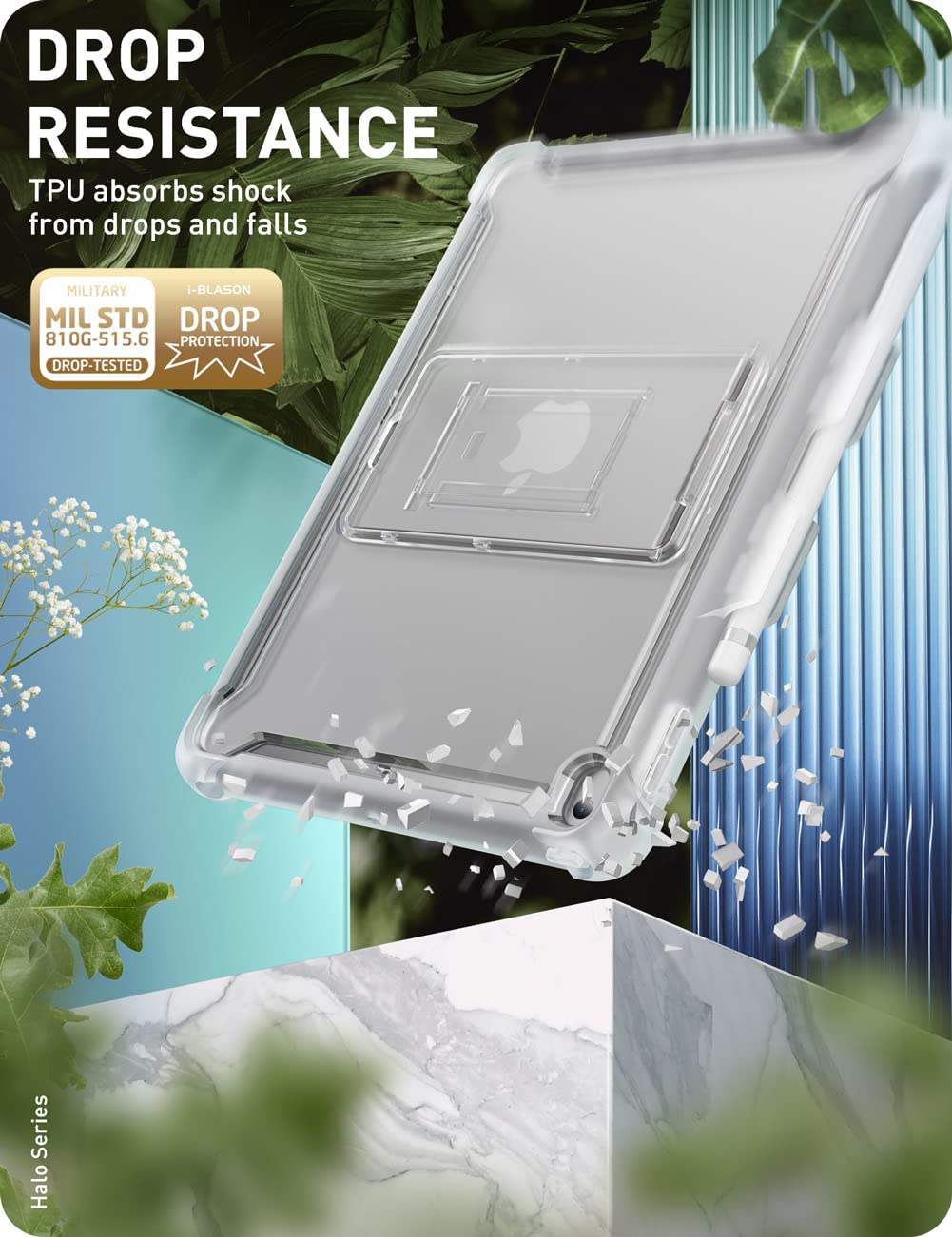 i-Blason Case for iPad 9th/8th/7th Gen 10.2 Inch (2021/2020/2019) [Halo Series] Clear Proteciton with Built in Kickstand, TPU Inner Bumper (Transparent)