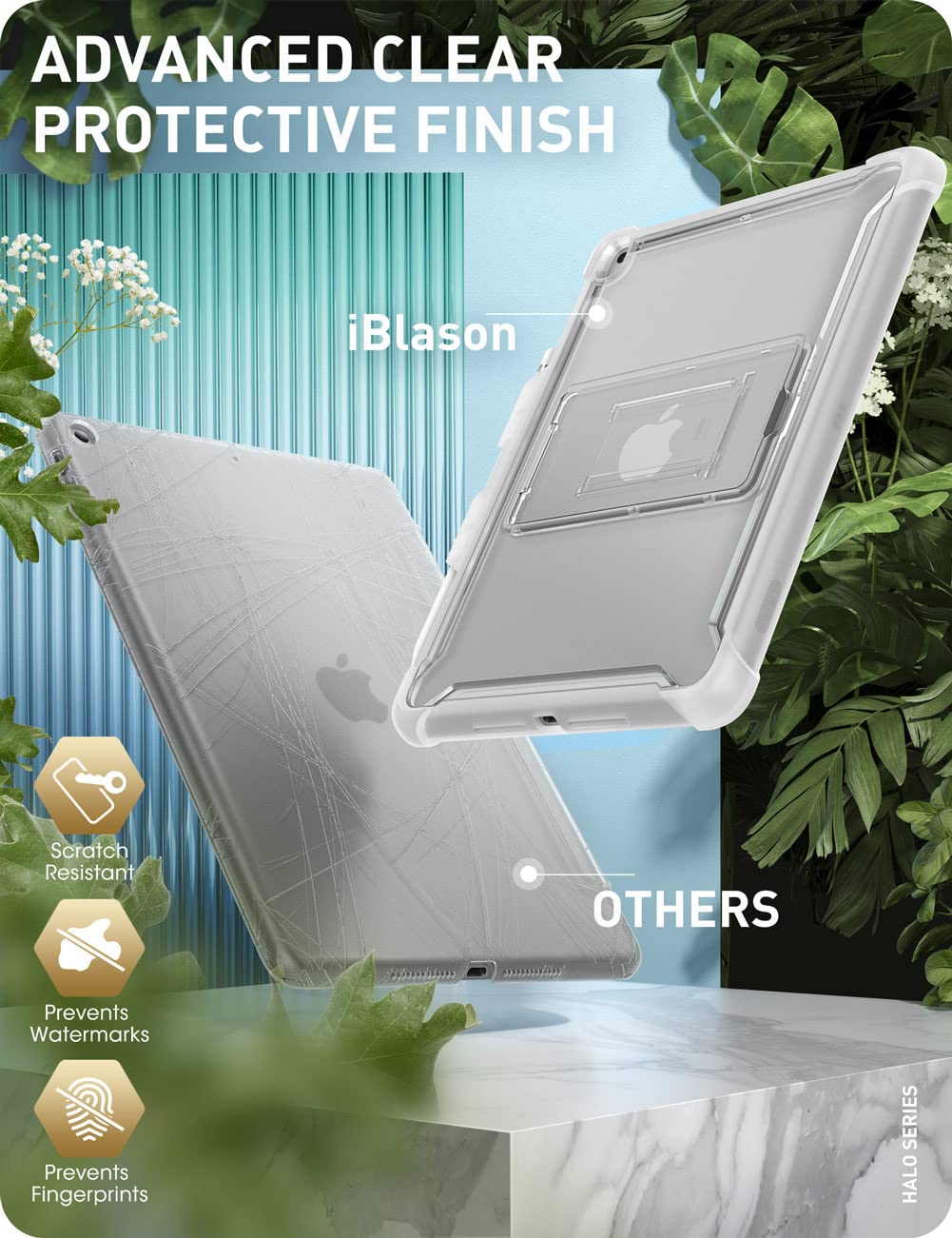 i-Blason Case for iPad 9th/8th/7th Gen 10.2 Inch (2021/2020/2019) [Halo Series] Clear Proteciton with Built in Kickstand, TPU Inner Bumper (Transparent)