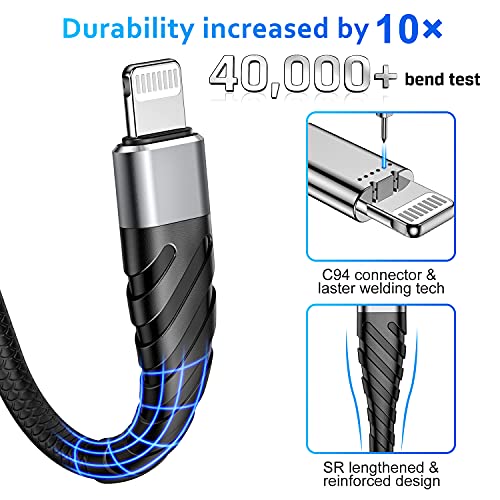 iPhone Charger 6FT 3Pack, [Apple MFi Certified] Lightning Cable Long iPhone Cable Cord Fast iPhone Charging Cable Compatible with iPhone 14/13/12/11 Pro Max/XS MAX/XR/XS/X/8/7/Plus/6S/6/SE/5S/iPad