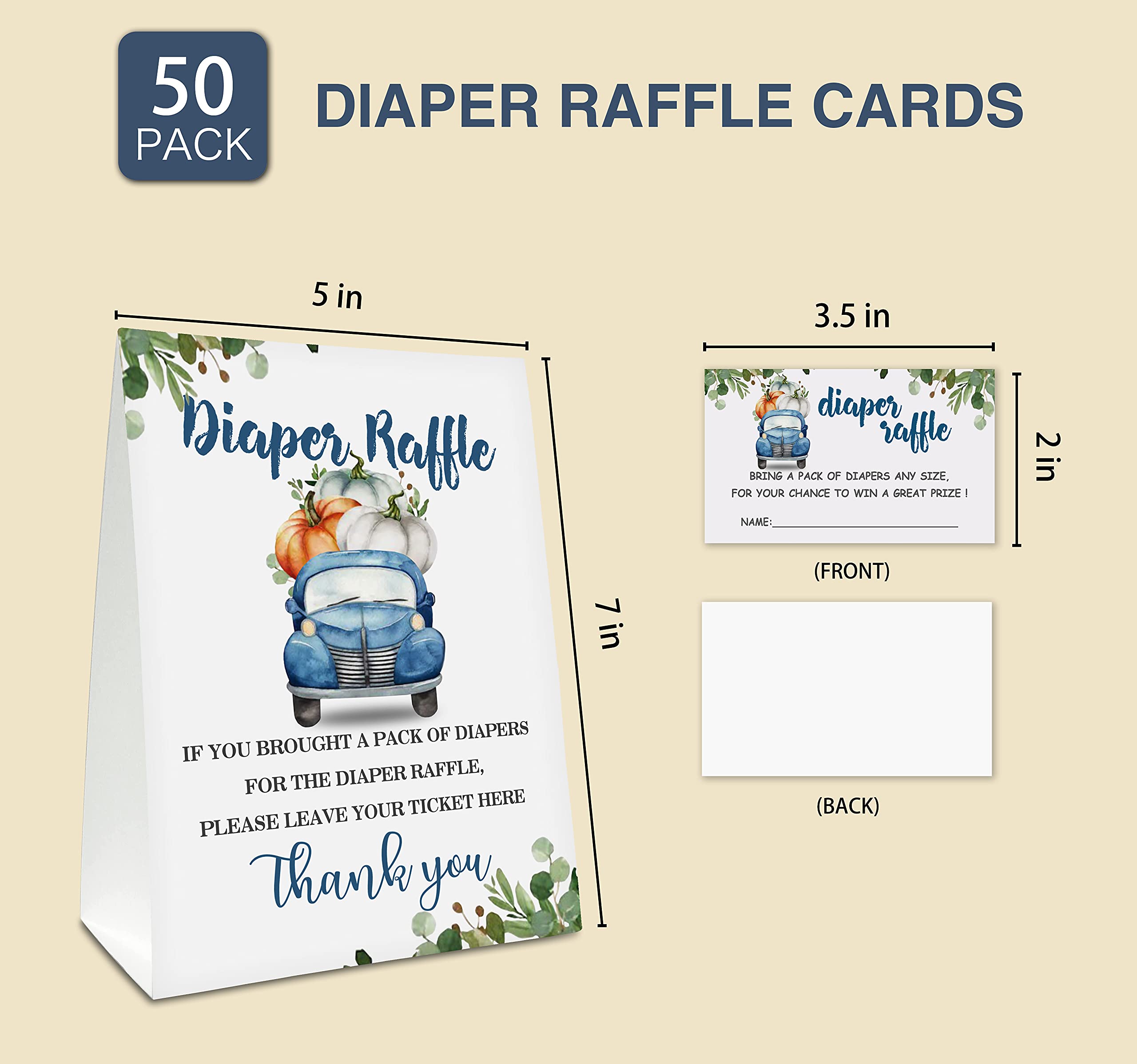 Yuansail Diaper Raffle Tickets For Baby Shower, Fill In Invites Cards, 1 Sign & 50 Cards Per Pack β (bb008-niaobu)