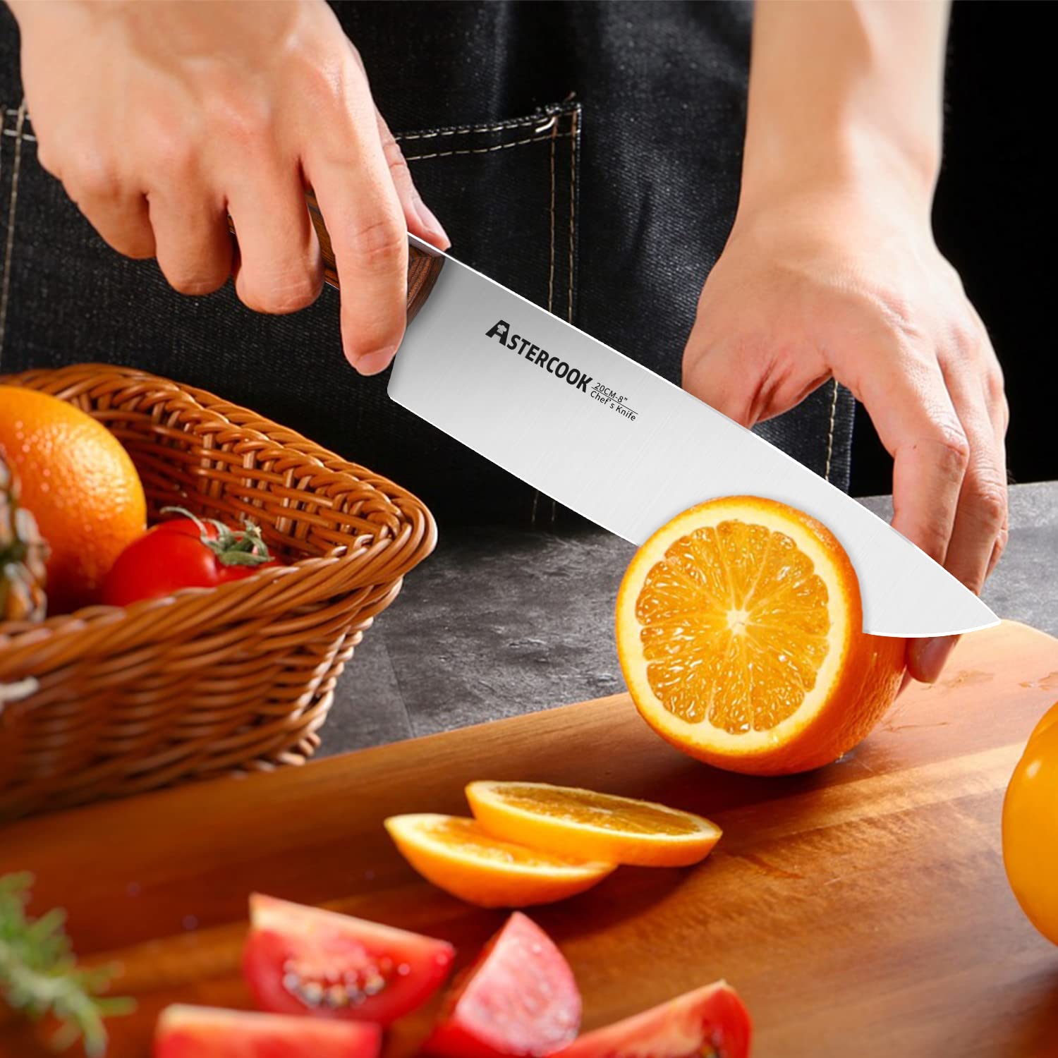 Knife Set, 15 Pieces Kitchen German High Carbon Stainless Steel Knife Set with Red Elm Wood Block, Classic Triple Rivet Chef Knife, Best Gift…