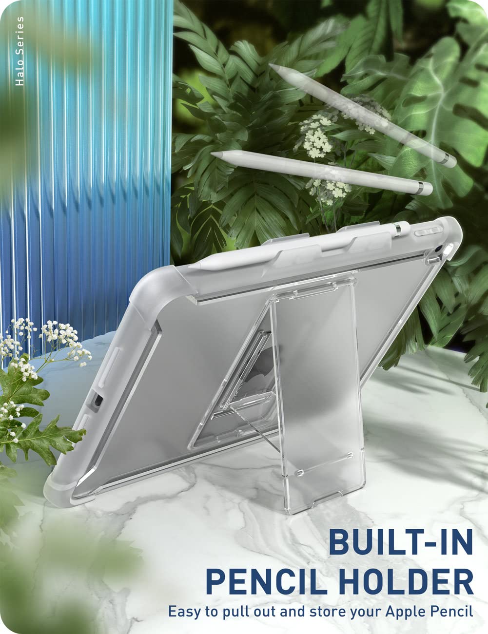 i-Blason Case for iPad 9th/8th/7th Gen 10.2 Inch (2021/2020/2019) [Halo Series] Clear Proteciton with Built in Kickstand, TPU Inner Bumper (Transparent)