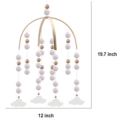 Boho Baby Mobile Neutral Baby Crib Mobile Nursery Cot Mobile Handmade Felt Ball Crib Mobile Pom Pom Mobile Ceiling Mobile Kids Room Nursery Decor(White-Clouds)
