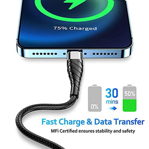 iPhone Charger 6FT 3Pack, [Apple MFi Certified] Lightning Cable Long iPhone Cable Cord Fast iPhone Charging Cable Compatible with iPhone 14/13/12/11 Pro Max/XS MAX/XR/XS/X/8/7/Plus/6S/6/SE/5S/iPad
