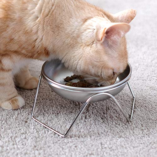 Raised Cat Bowl Stand for Food & Water by Americat β Made in USA β Stainless Steel, Spill-Proof Elevated Feeder, Dishwasher Safe, Human Grade, Whisker Friendly (Bowl + Stand)