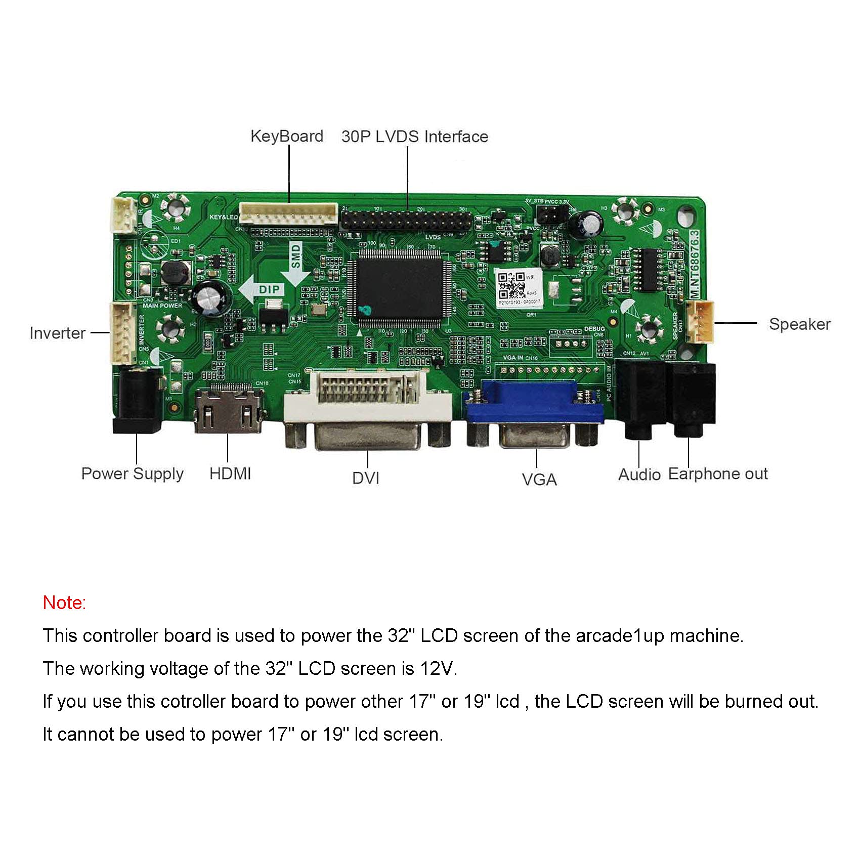VSDISPLAY HD-MI DVI VGA Audio LCD Controller Board M.NT68676 Compatible with 32" 32 inch 1920x1080 HV320FHB N00 N02 N10 N80 N4K F40 LVDS Interface LCD Screen