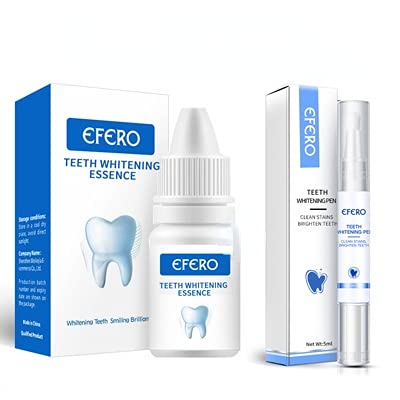 EFERO Teeth Whitening Essence Removes Plaque Stains Tooth Bleaching Cleaning Serum White Teeth Oral Hygiene Tooth Whitening Pen (Essence and Pen)