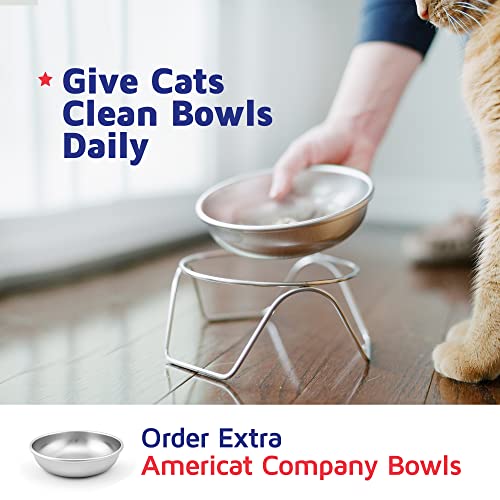 Raised Cat Bowl Stand for Food & Water by Americat β Made in USA β Stainless Steel, Spill-Proof Elevated Feeder, Dishwasher Safe, Human Grade, Whisker Friendly (Bowl + Stand)