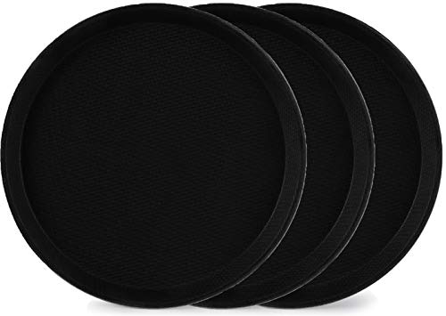 TOPZEA 3 Pack Restaurant Serving Trays, 11" Food Serving Tray Round Fiberglass Tray Non Slip Food Service Trays Platters for Restaurant, Parties, Breakfast, Cafe, Bar, Black