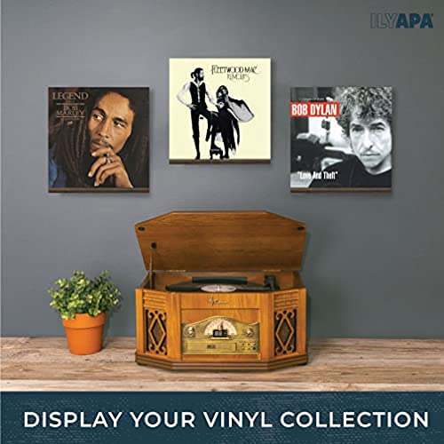 Ilyapa Wood Vinyl Record Shelf Wall Mount, 8 Pack - Espresso Record Album Holder Display Your LP
