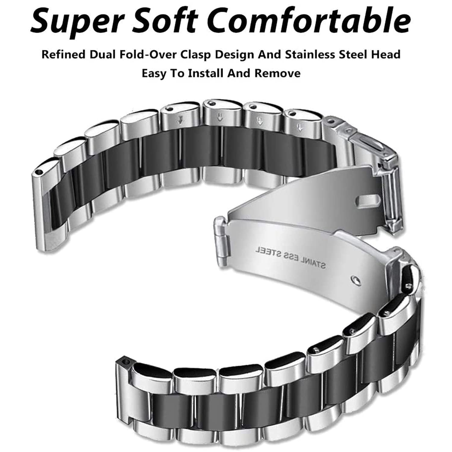 Lamshaw Bands Compatible with Fossil Gen 6 Smartwatch Band Solid Stainless Steel Metal Band for Fossil Gen 6 42mm / 44mm Smartwatch (Silver-Black, MEN-44MM)