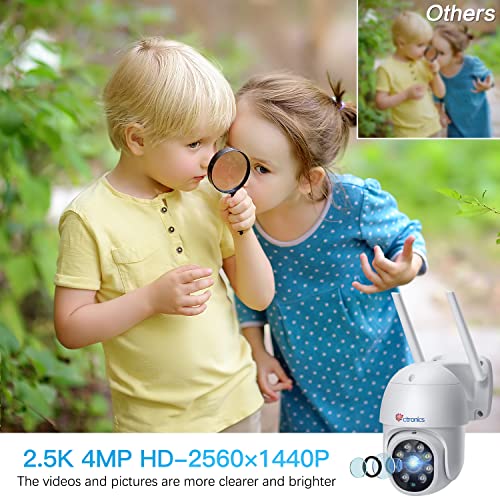 2K 4MP Security Camera Outdoor, 2560×1440P Ctronics PTZ Camera Outdoor 2.4G WiFi CCTV IP Camera for Home Security Human Detection & Auto Tracking Custom Sound Alarm Color Night Vision 2-Way Audio IP66