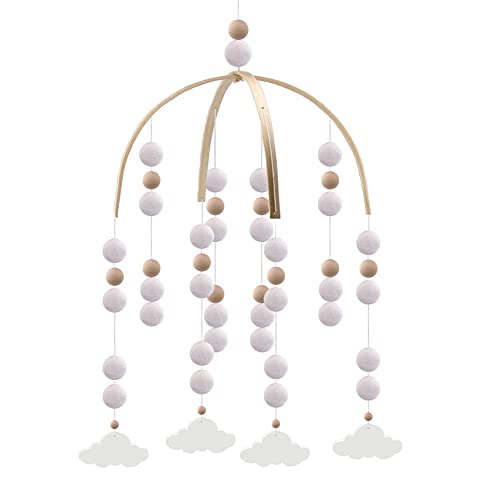 Boho Baby Mobile Neutral Baby Crib Mobile Nursery Cot Mobile Handmade Felt Ball Crib Mobile Pom Pom Mobile Ceiling Mobile Kids Room Nursery Decorļ¼White-Cloudsļ¼