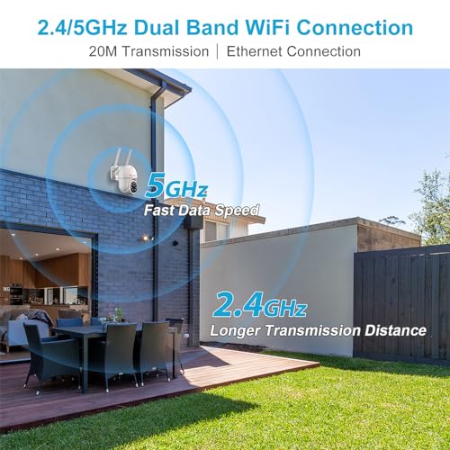 2K 4MP Security Camera Outdoor, 2560×1440P Ctronics PTZ Camera Outdoor 2.4G WiFi CCTV IP Camera for Home Security Human Detection & Auto Tracking Custom Sound Alarm Color Night Vision 2-Way Audio IP66