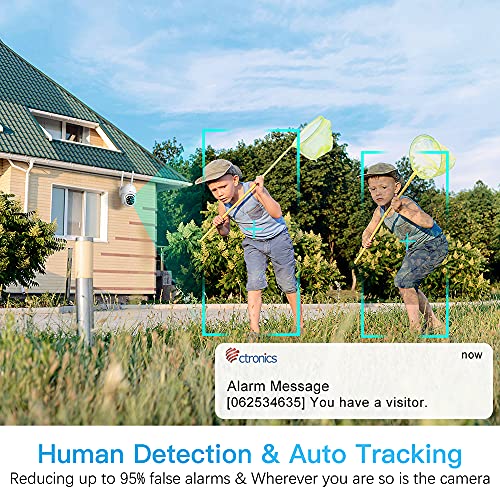2K 4MP Security Camera Outdoor, 2560×1440P Ctronics PTZ Camera Outdoor 2.4G WiFi CCTV IP Camera for Home Security Human Detection & Auto Tracking Custom Sound Alarm Color Night Vision 2-Way Audio IP66
