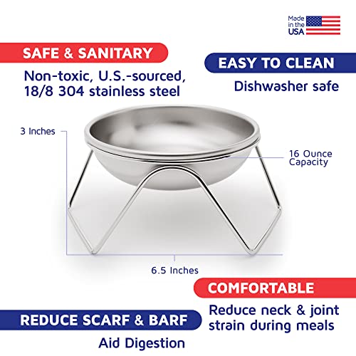 Raised Cat Bowl Stand for Food & Water by Americat β Made in USA β Stainless Steel, Spill-Proof Elevated Feeder, Dishwasher Safe, Human Grade, Whisker Friendly (Bowl + Stand)