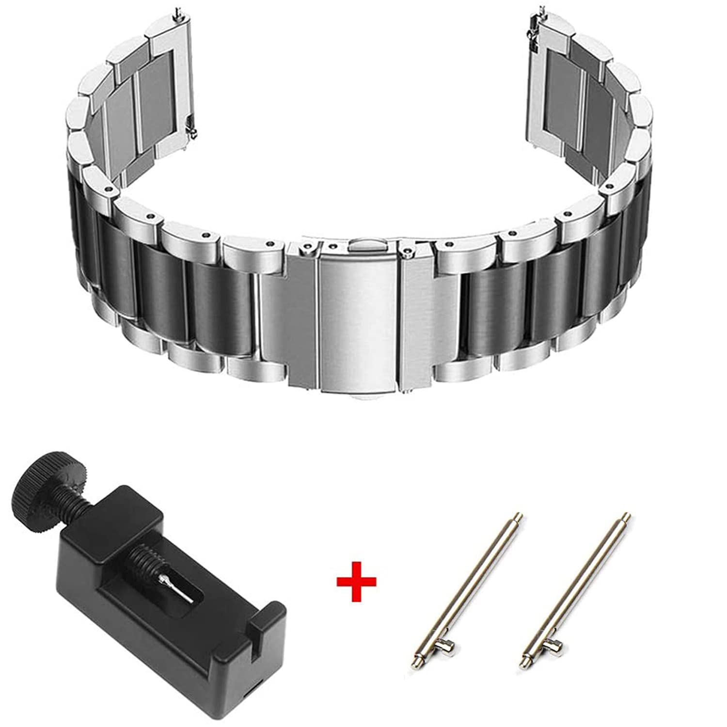 Lamshaw Bands Compatible with Fossil Gen 6 Smartwatch Band Solid Stainless Steel Metal Band for Fossil Gen 6 42mm / 44mm Smartwatch (Silver-Black, MEN-44MM)