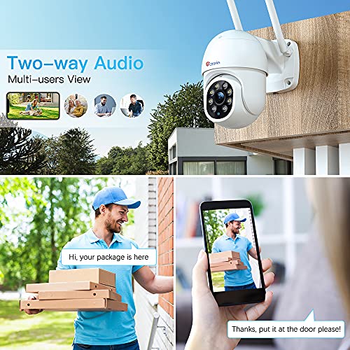 2K 4MP Security Camera Outdoor, 2560×1440P Ctronics PTZ Camera Outdoor 2.4G WiFi CCTV IP Camera for Home Security Human Detection & Auto Tracking Custom Sound Alarm Color Night Vision 2-Way Audio IP66