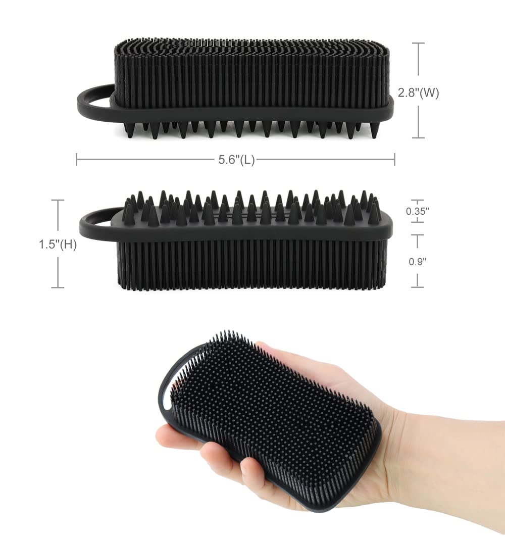 2 in 1 Soft Silicone Body Scrubber, Shower Loofah for Sensitive Skin, Lathers Well, Scalp Massager, Double-Sided Shampoo Brush For Gentle Exfoliating