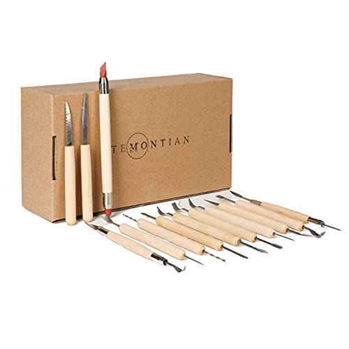 TEMONTIAN Pottery Clay Sculpting Tools,44Pcs Double Sided Polymer Clay Tools, Ceramic Clay Carving Tool Set with Carrying Case Bag for Beginners, Pottery Tools and Supplies for Professionals Kit